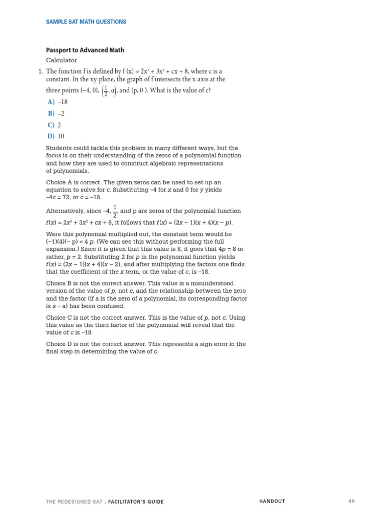Math Sample Questions Passport To Advanced Math | PDF | Trigonometric ...