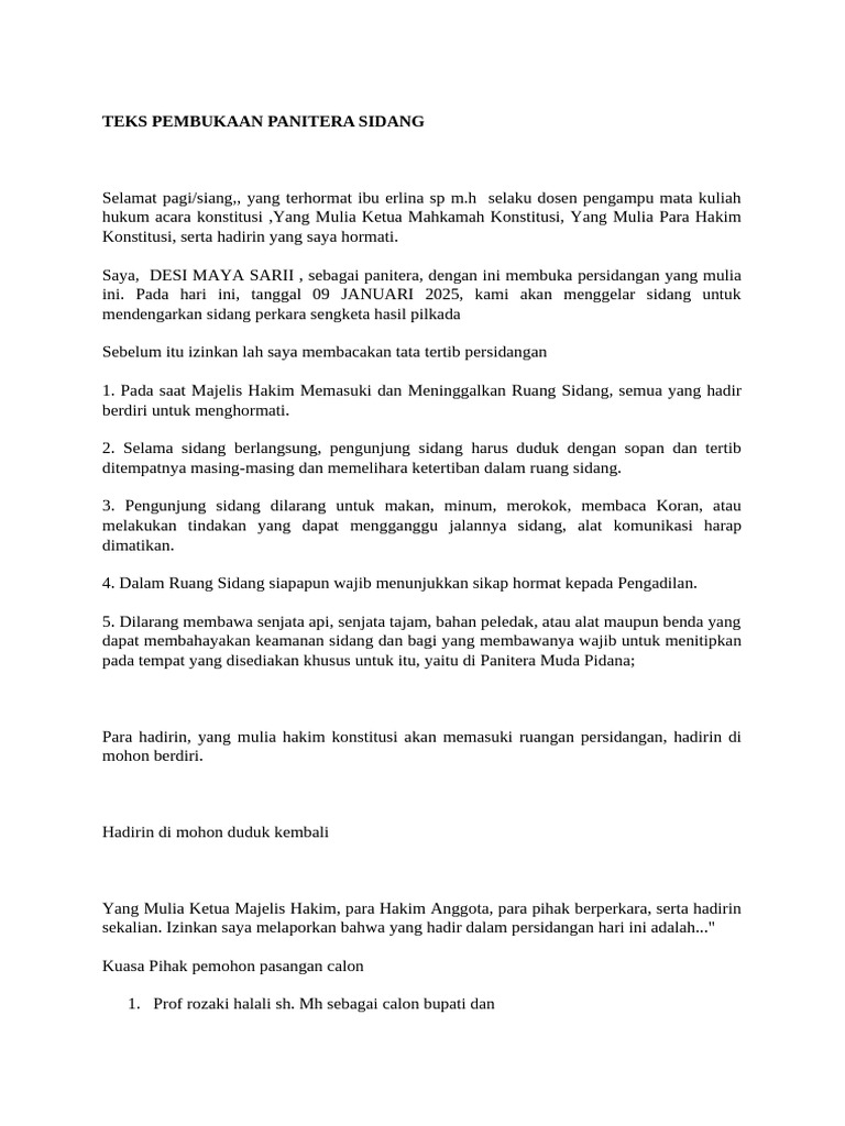 Teks Pembukaan Panitera Sidang | PDF