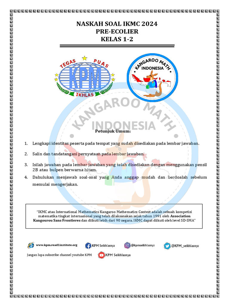 Contoh Soal IKMC Kelas 1-2 (Pre Ecolier) | PDF