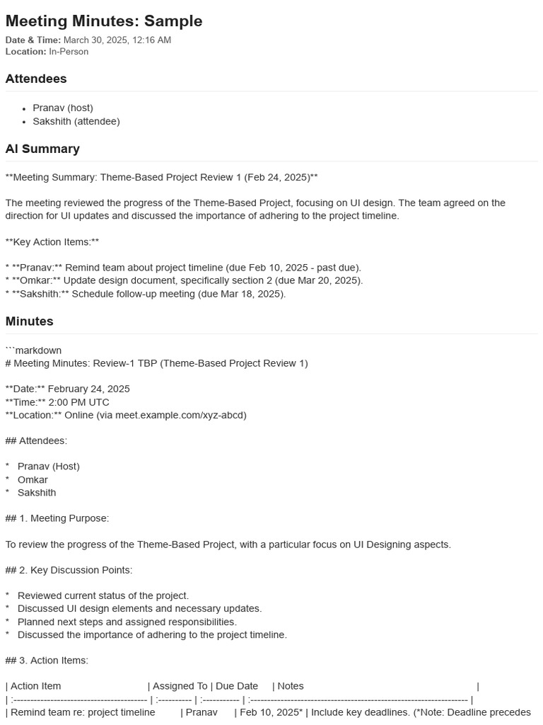 Meeting Minutes - Sample | PDF
