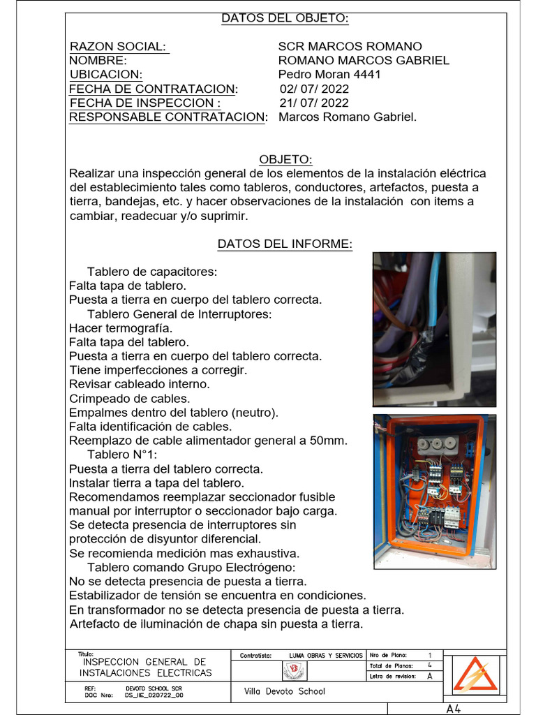 Inspección Eléctrica en SCR Marcos Romano | PDF | Poder (Física) | Bienes manufacturados