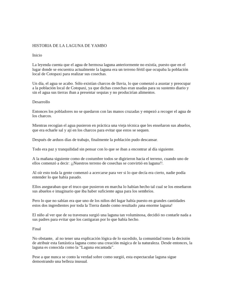 Leyenda de la Laguna de Yambo | PDF