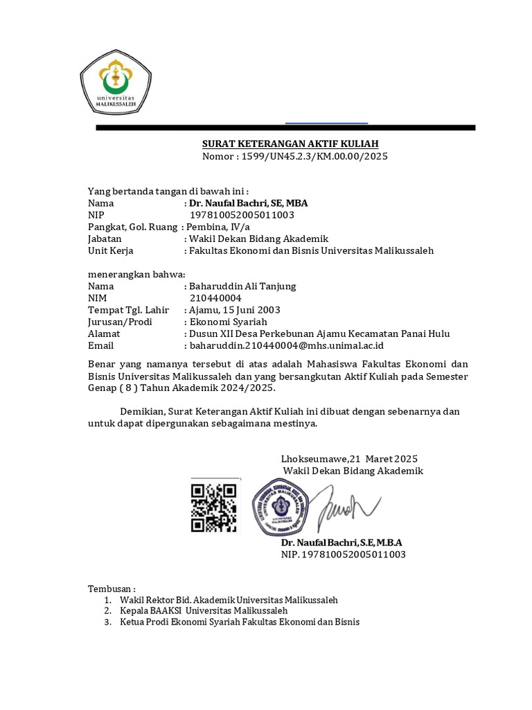 Surat Aktiv Atas Nama Baharuddin Ali Tanjung | PDF