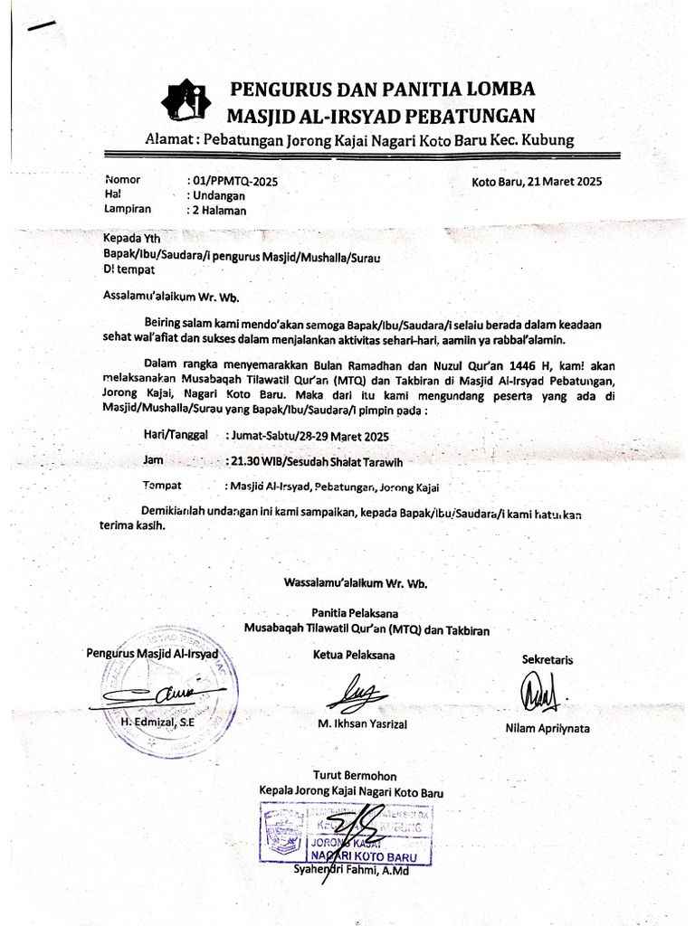 Undangan MTQ Masjid Al-Irsyad | PDF