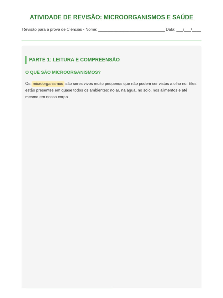 Atividade Microorganismos HTML | PDF | Microrganismo | Bactérias
