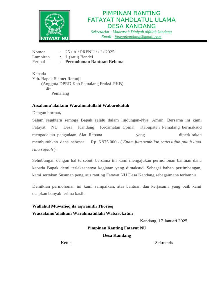 Proposal Rebana Fatayat | PDF