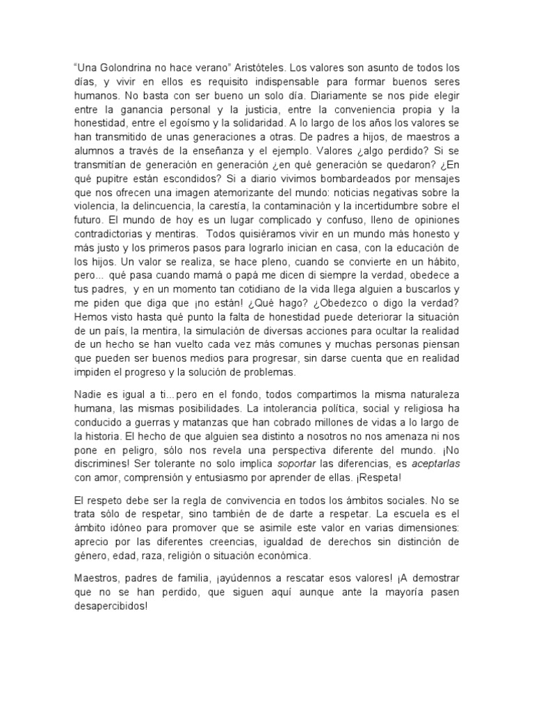 Valores Discurso de Oratoria