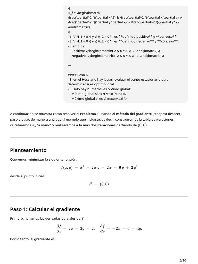 Minimización Método Gradiente-5-16 | PDF | Álgebra | Cálculo