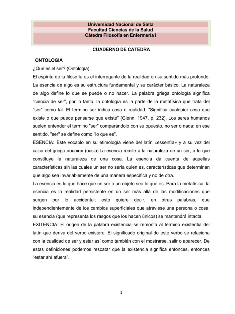 Ontología: Esencia y Existencia del Ser | PDF | Existencia | Esencia