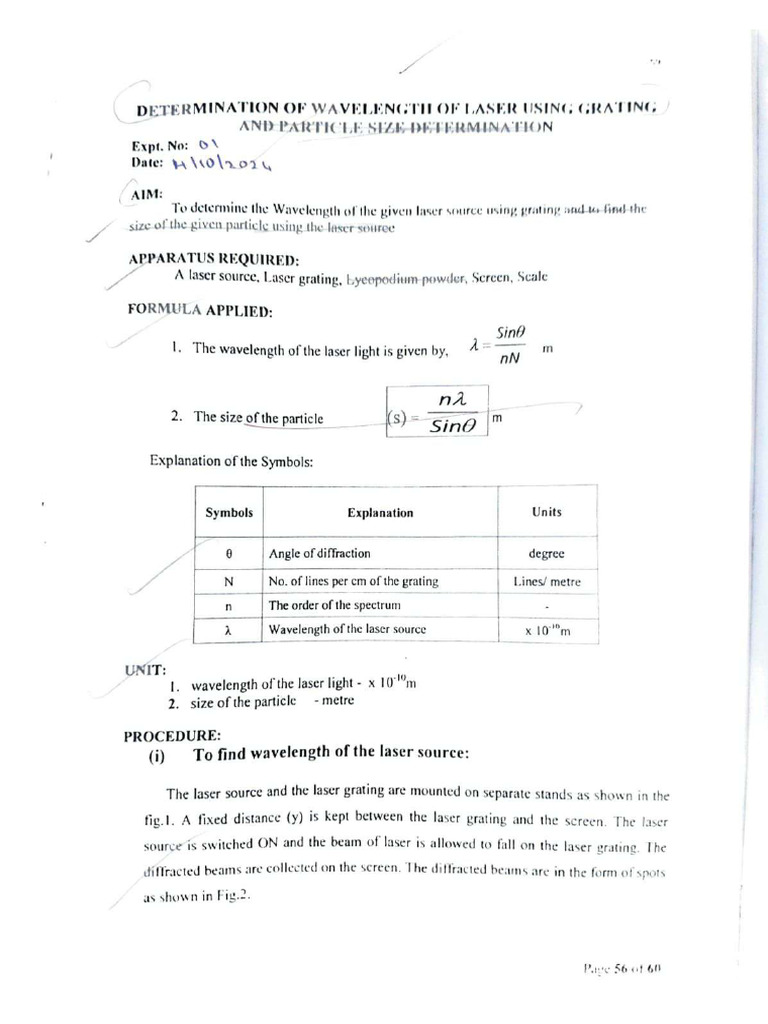 Determination of Wavelength of Laser Using Diffraction Grating and Particle | PDF