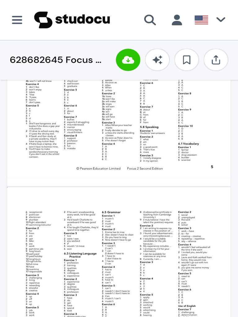 Focus 2 Workbook Answer Key | PDF