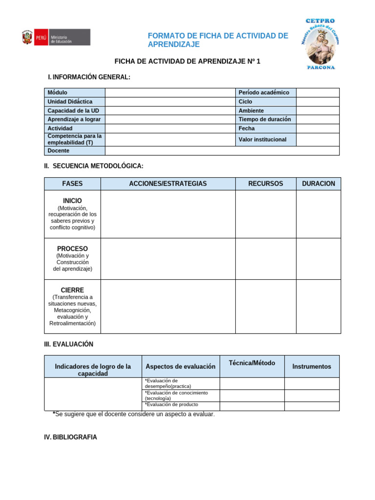 Formato de Ficha de Actividad de Aprendizaje 2025 | PDF | Evaluación | Metacognición