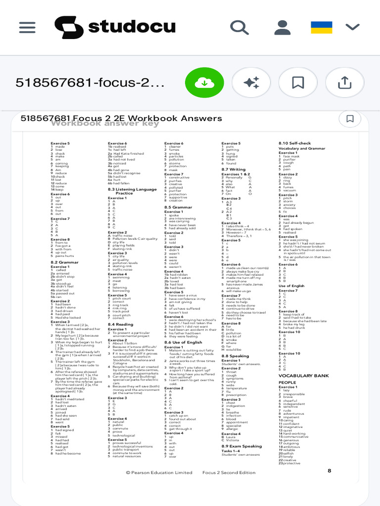 Focus 2 Workbook Answer Key | PDF
