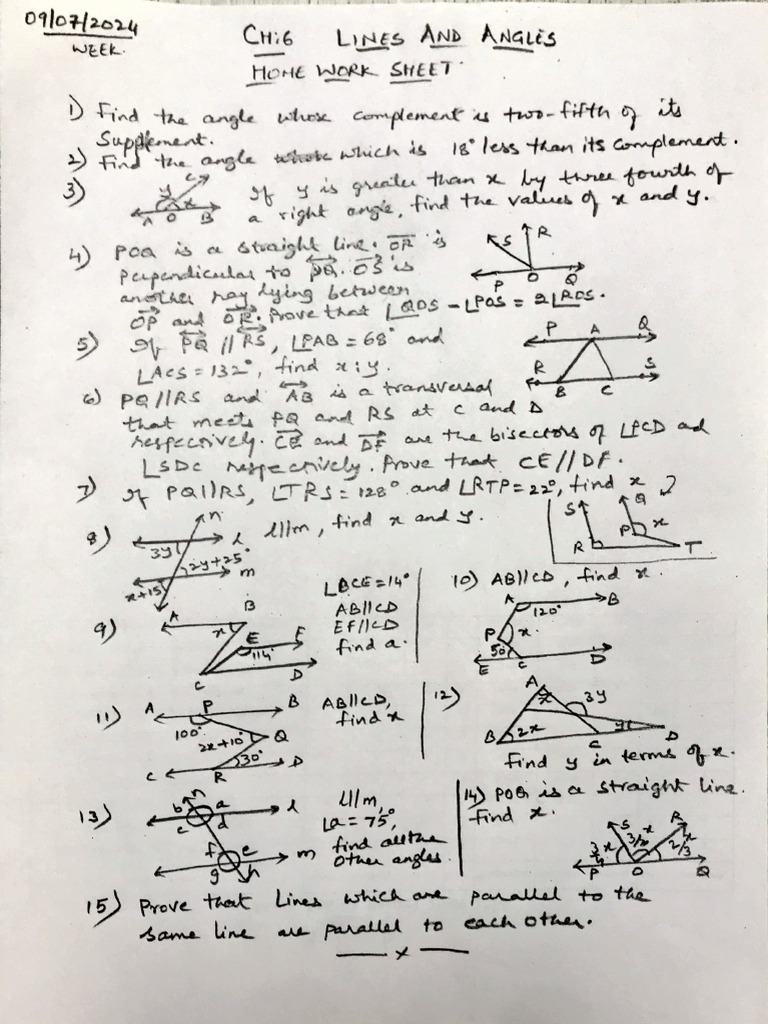 9 Lines and Angles PWS | PDF