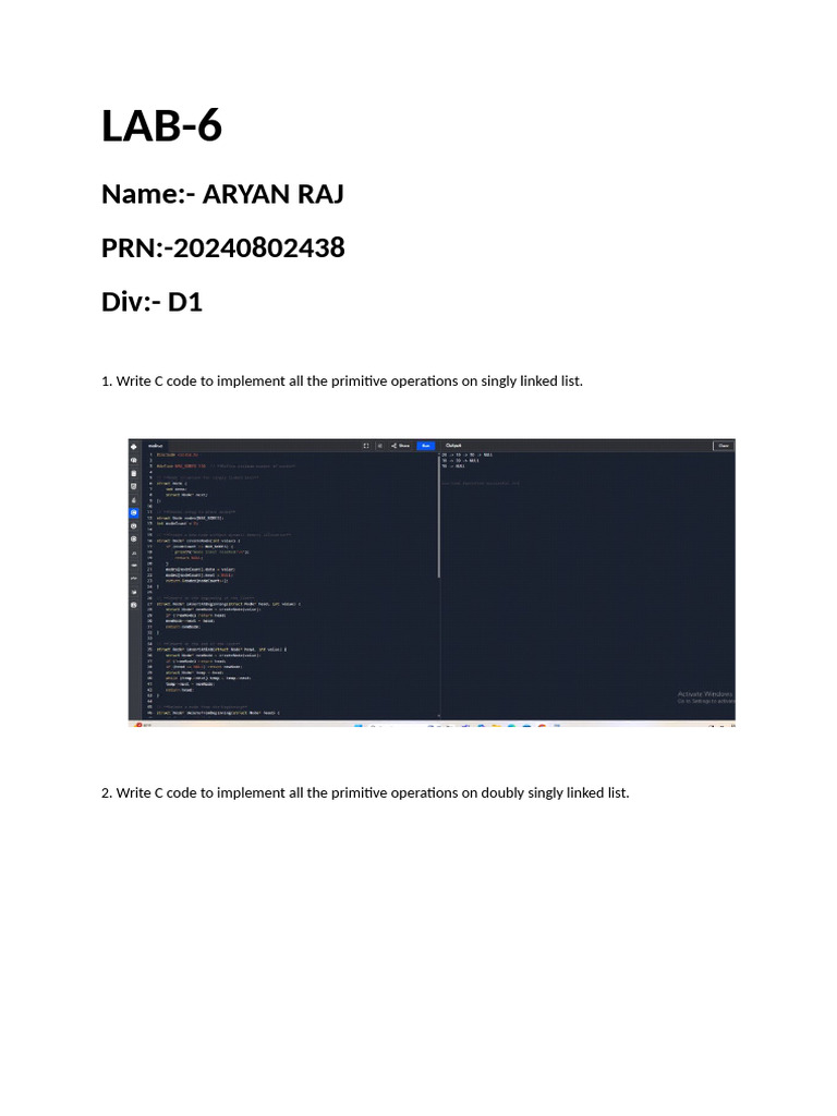 C Code for Linked List Operations | PDF