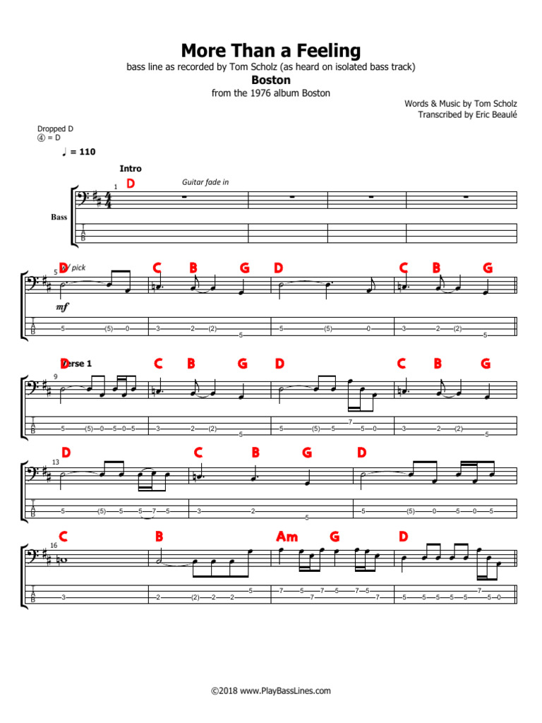 More Than a Feeling Bass Tab | PDF | Singles | Sound Recording