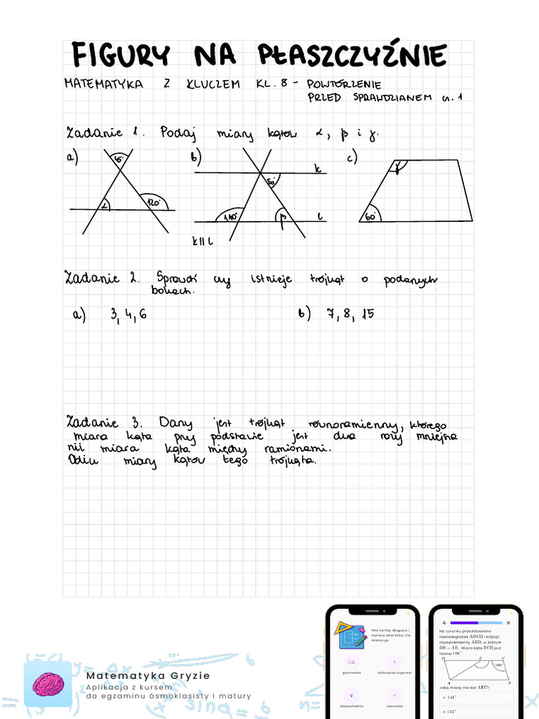 Zadania Na Sprawdzian Matematyka Z Kluczem Klasa 8 - Figury Na Płaszczyźnie | PDF