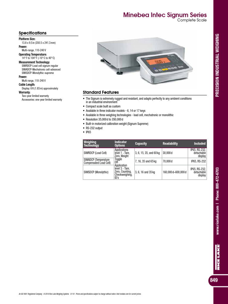 2018-minebea-intec-signum-series | PDF | Weight