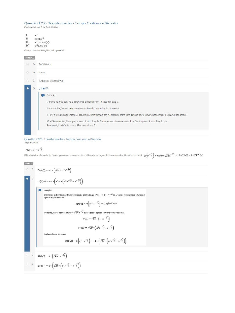Prova Objetiva Transformadas - Tempo Contínuo e Discreto 1 | PDF