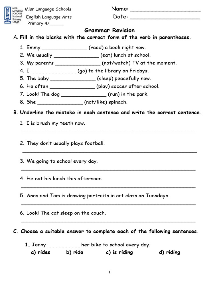 Grade 4 English Grammar Review | PDF