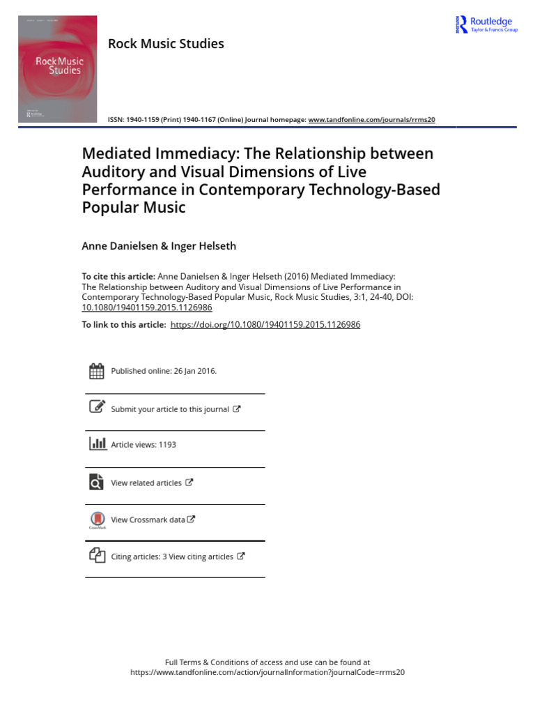 Mediated Immediacy The Relationship Between Auditory and Visual ...