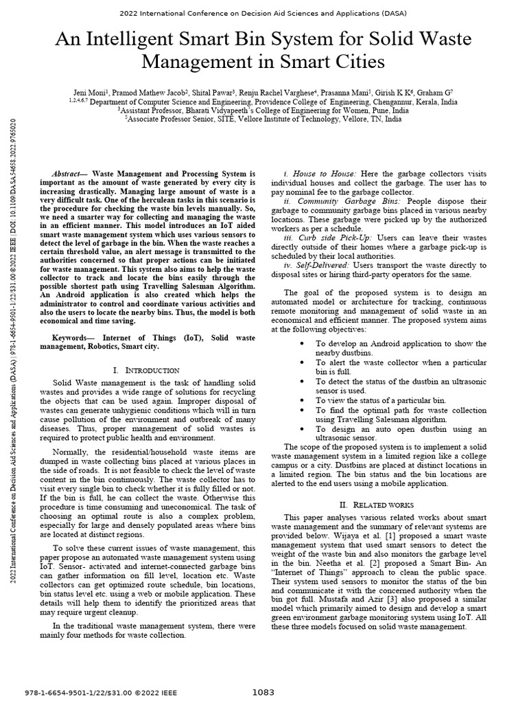 An Intelligent Smart Bin System for Solid Waste Management in Smart Cities | PDF | Internet Of ...