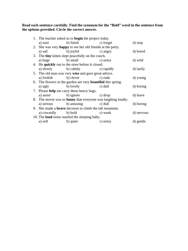 synonyms worksheet | PDF