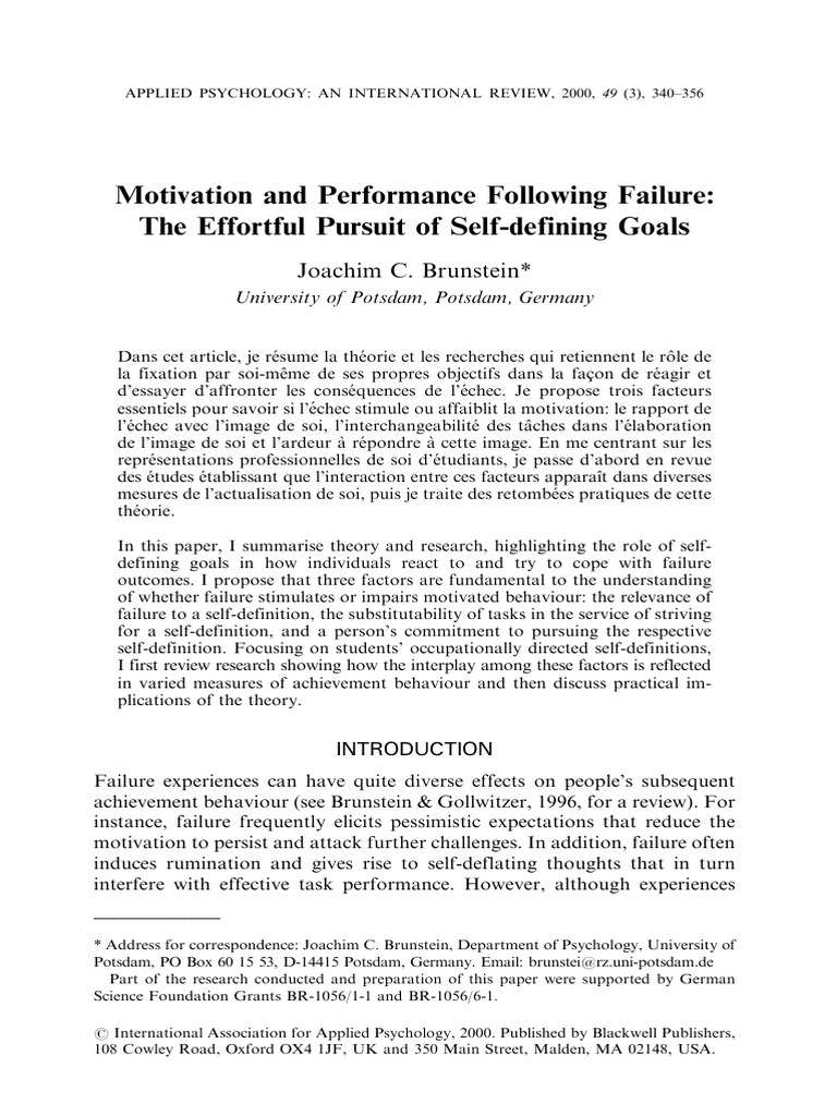 Motivation After Failure: Self-Defining Goals | PDF | Goal | Identity ...