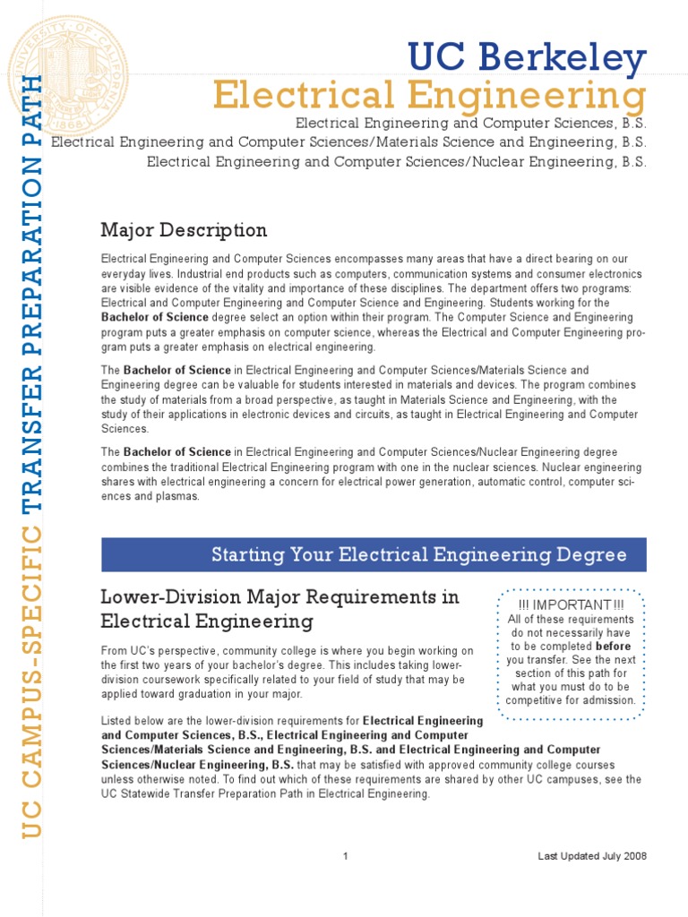 Electrical Engineering at UC Berkely | PDF | Bachelor Of Science ...