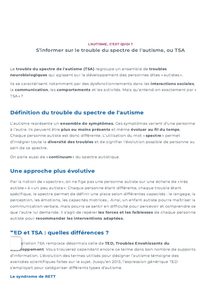 Comprendre le trouble du spectre autistique | PDF | Autisme | Syndrome ...
