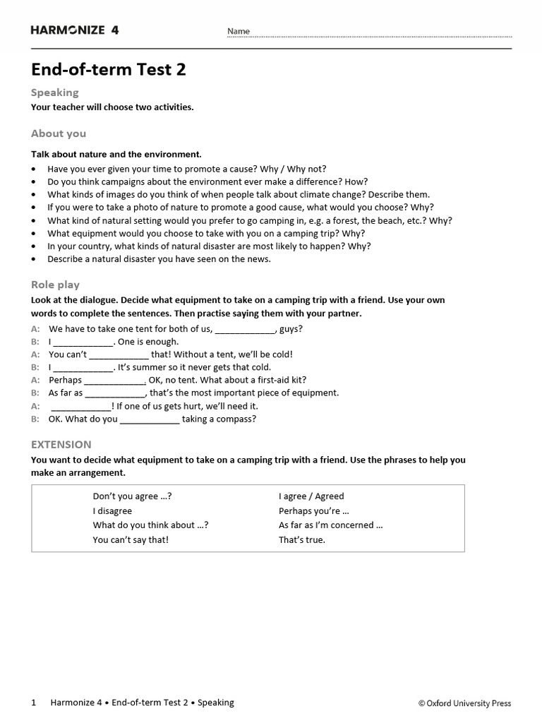 Harmonize_4_End-of-term Test 2_Speaking | PDF
