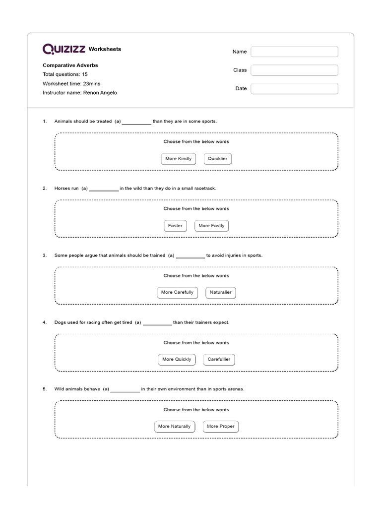 Comparative Adverbs With Answer Key | PDF