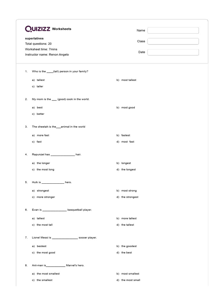 Superlatives With Answer Key | PDF