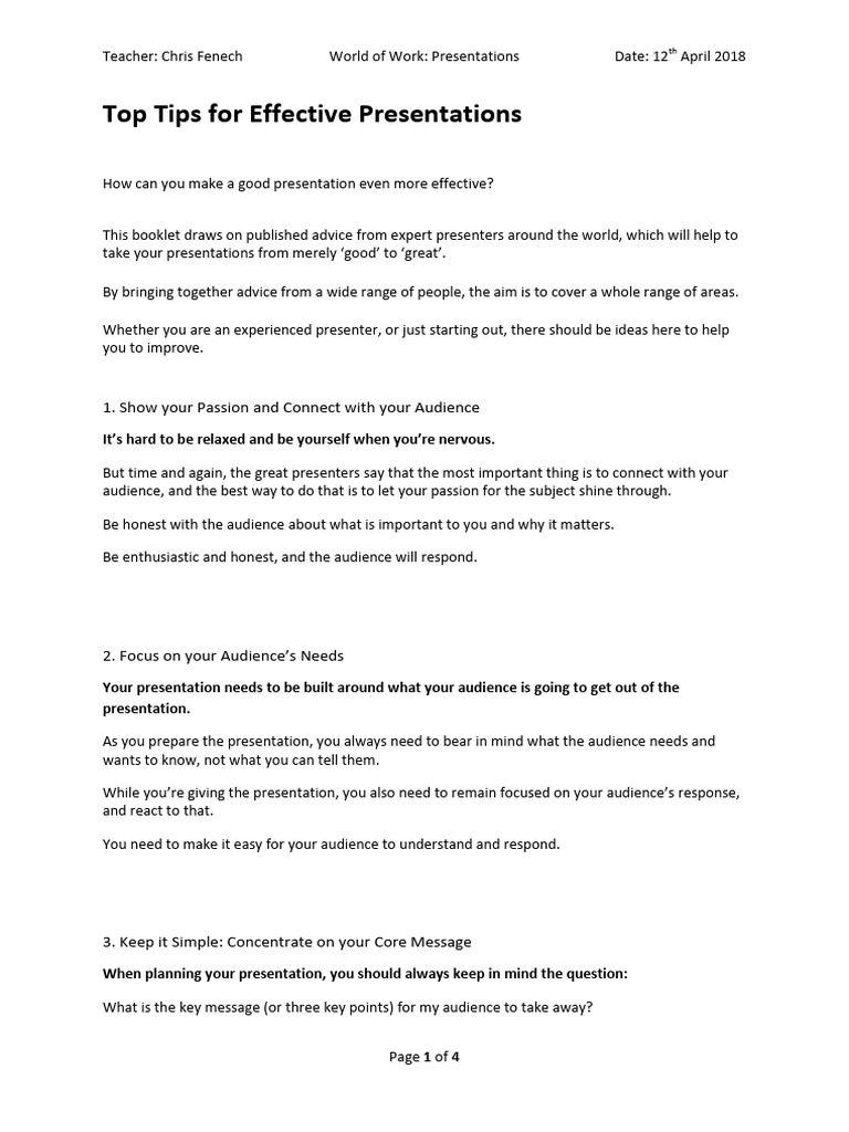 Top Tips For Effective Presentations | PDF | Body Language | Communication