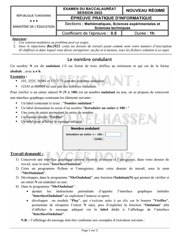 Sujets Bac Pratique 2022-2023-2024 (Énoncé + Correction) | PDF