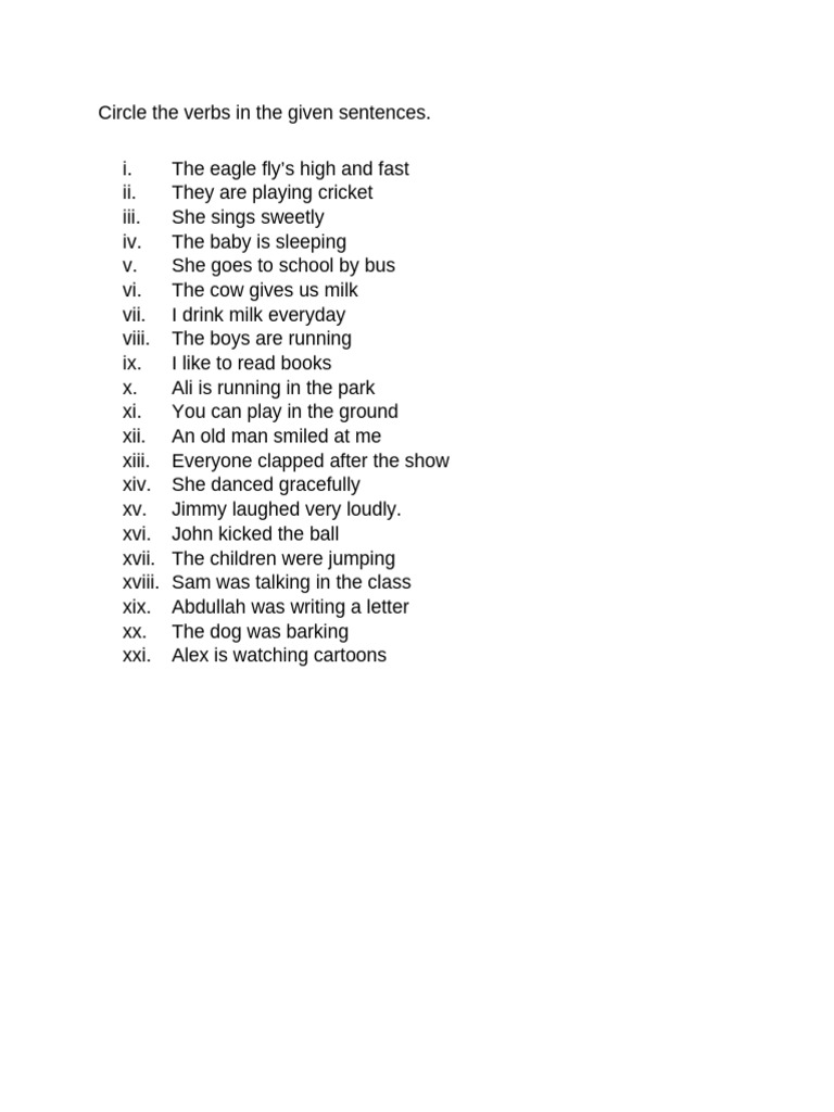 Circle the Verbs in the Given Sentences[1] | PDF