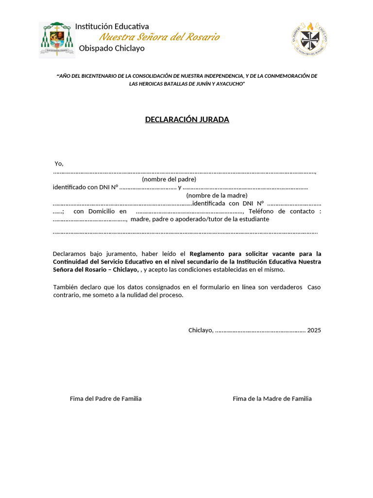 DECLARACIÓN JURADA_2025 | PDF