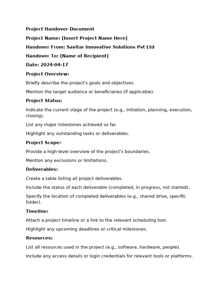 Handoff Document Sample | PDF