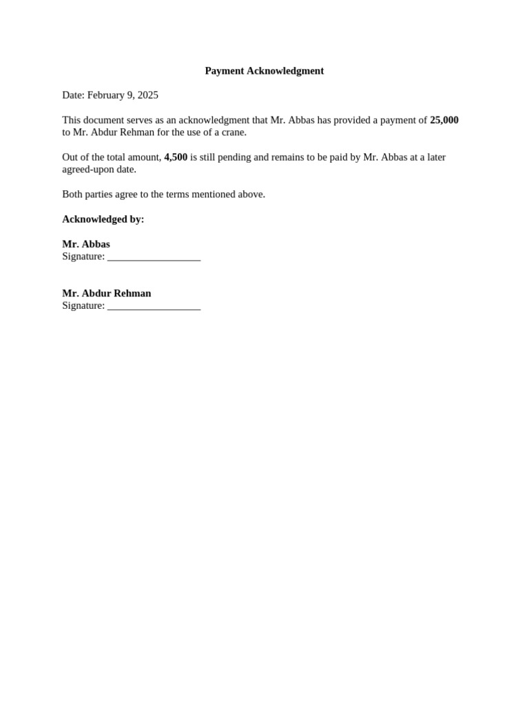 Payment Acknowledgment Abdur Rehman | PDF