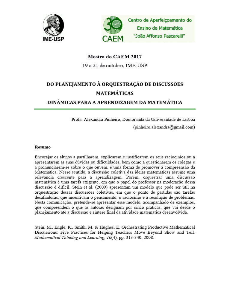 Orquestração de Discussões Matemáticas | PDF | Matemática | Aprendizado