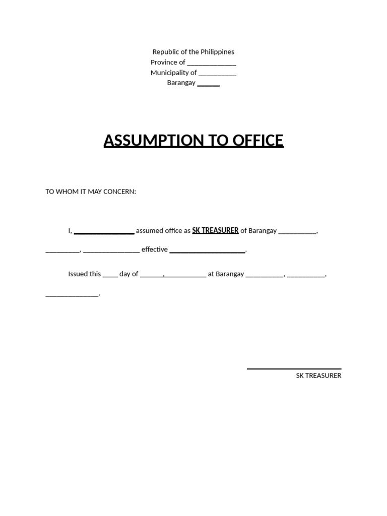 Assumption To Office | PDF