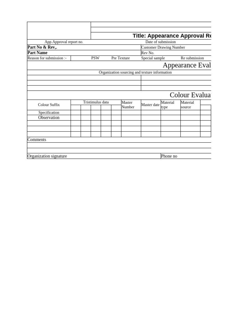 Appearance Approval Report Overview | PDF