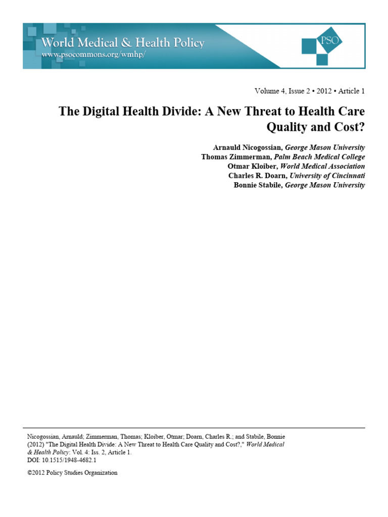 The Digital Health Divide A New Threat T | PDF | Electronic Health ...