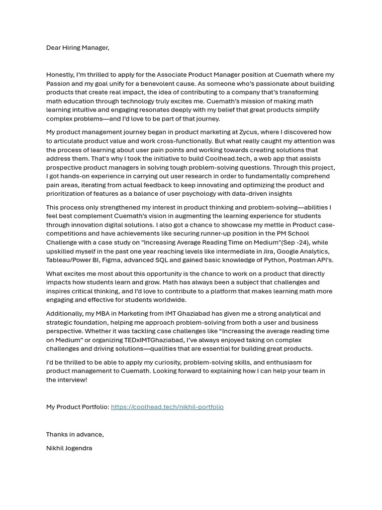 Product Management - Profile Sample | PDF | Experience | Mathematics