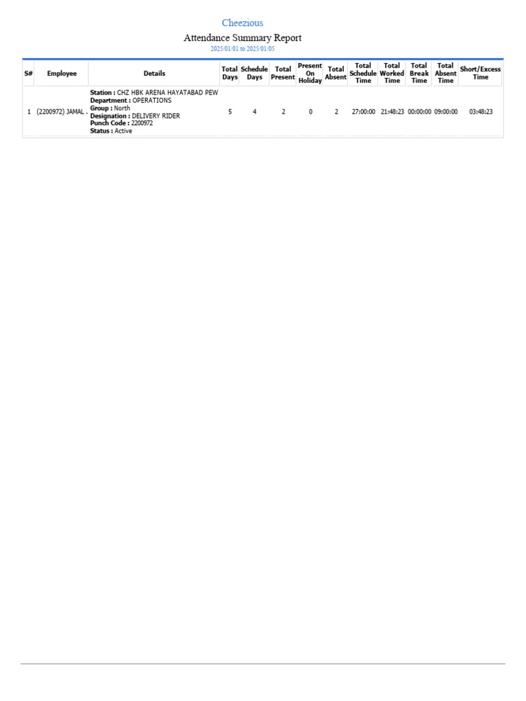 Attendance Summary | PDF