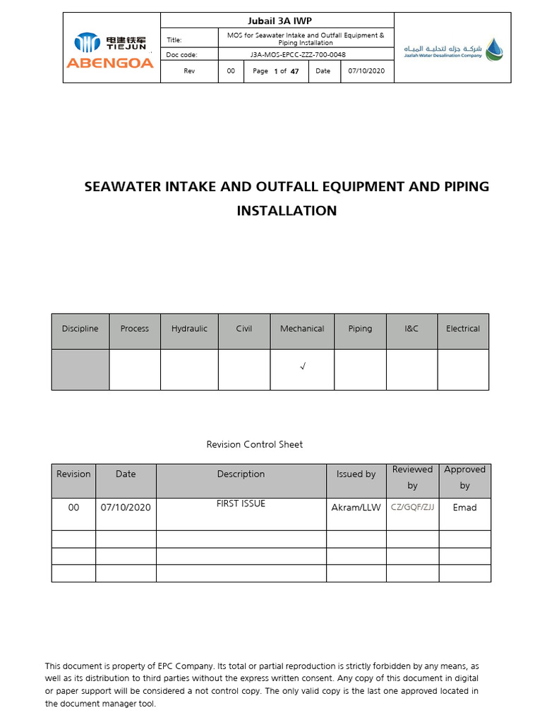J3A-MOS-EPCC-ZZZ-700-0048 - Rev00 - MS Seawater Intake & Outfall Equipment and Piping ...