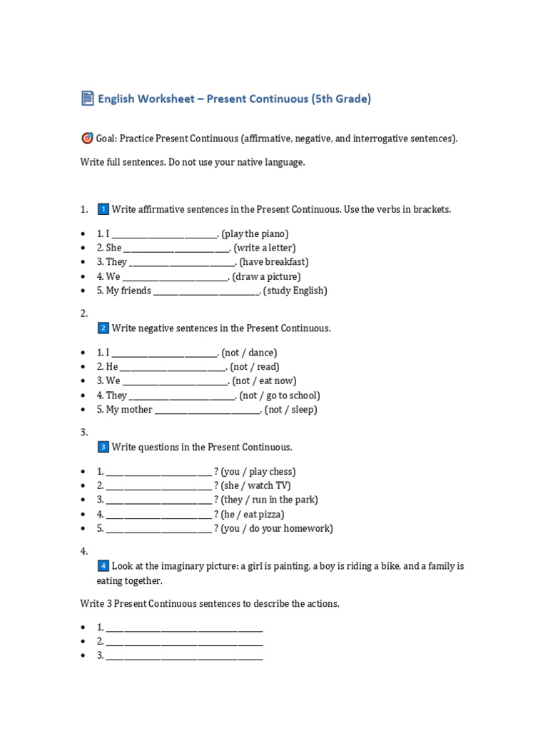 Worksheet Present Continuous English Only | PDF