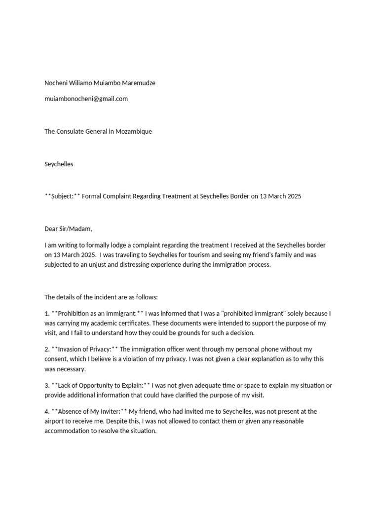 Letter to Consulate General | PDF | Privacy | Justice