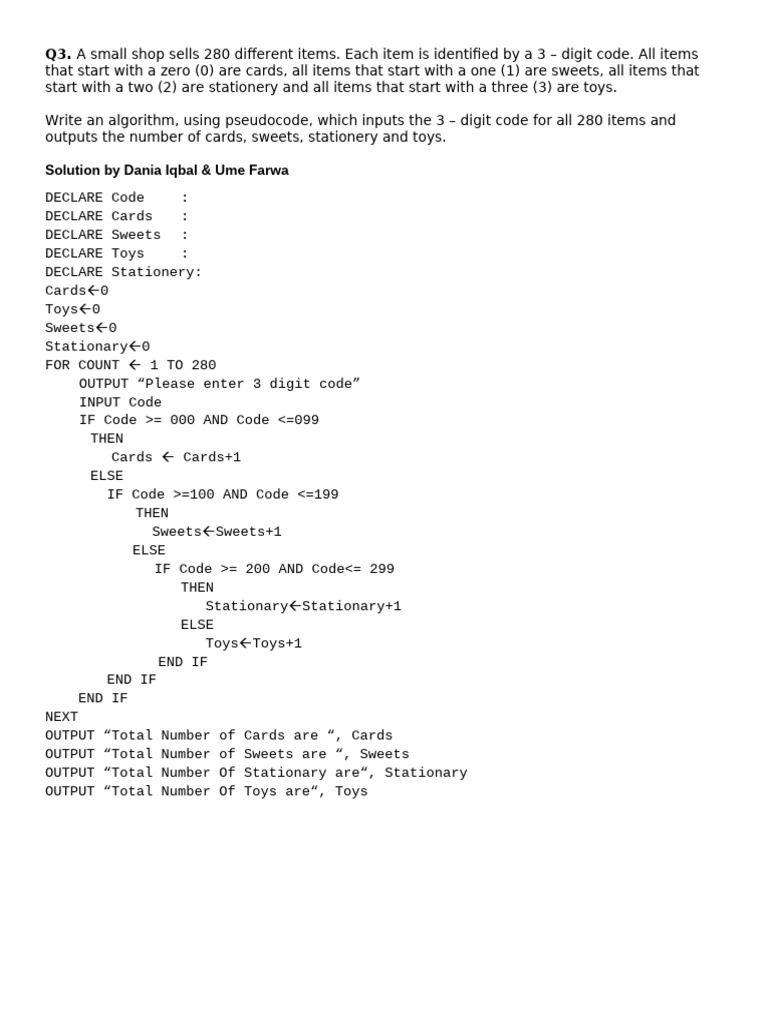 Item Classification Algorithm in Pseudocode | PDF
