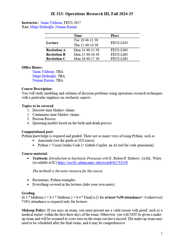 Syllabus IE313 Spring 2024-25 | PDF